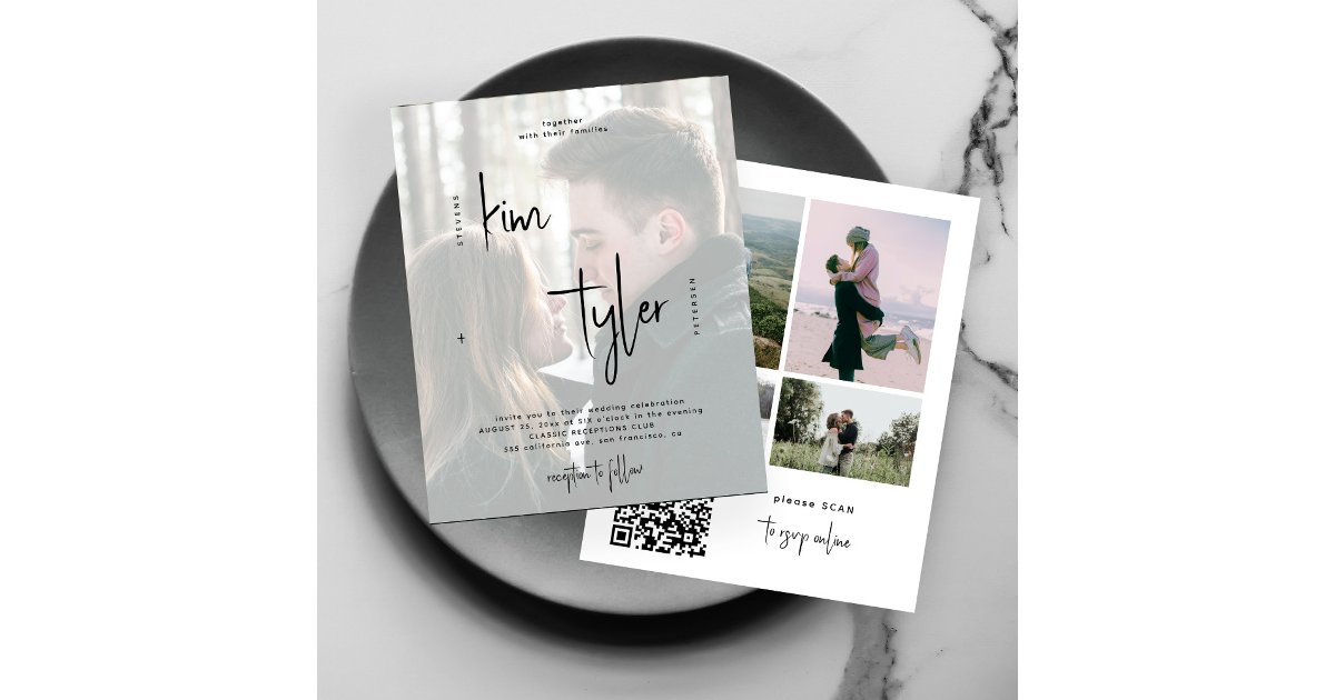 Budget photo collage QR CODE wedding Invitation | Zazzle