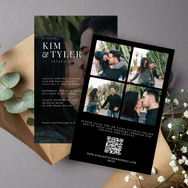 Budget photo collage QR code wedding invitation | Zazzle