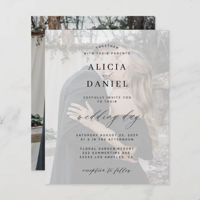Budget photo elegant wedding invitation | Zazzle