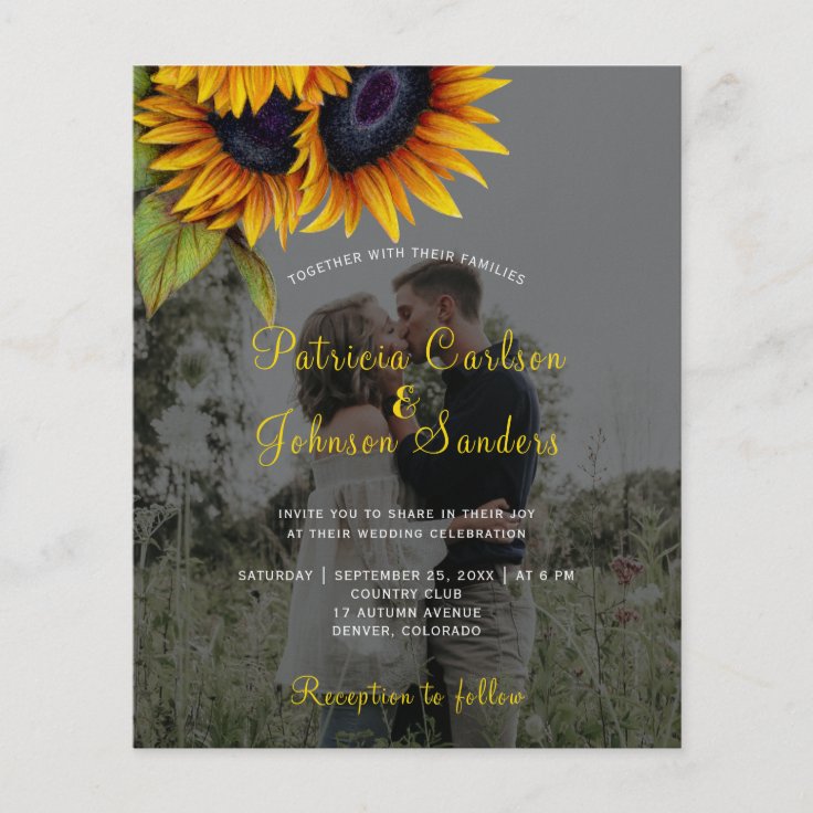 Budget photo fall floral wedding paper invitation | Zazzle