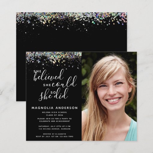 BUDGET Photo Glitter Graduation Invitation | Zazzle