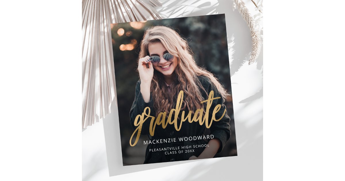 Budget Photo Gold Script Graduation Announcement | Zazzle