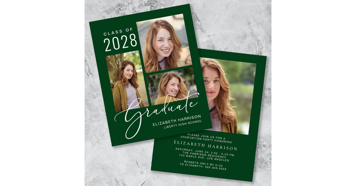 Budget Photo Green Graduation Party Invitation | Zazzle