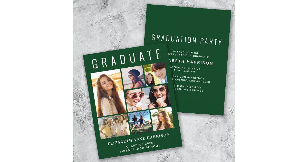 Budget Photo Green Graduation Party Invitation | Zazzle
