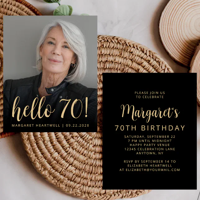 Budget Photo Hello 70 Birthday Party Invite | Zazzle