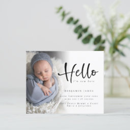 Budget Photo Hello Boy Blue Birth Annnouncement | Zazzle