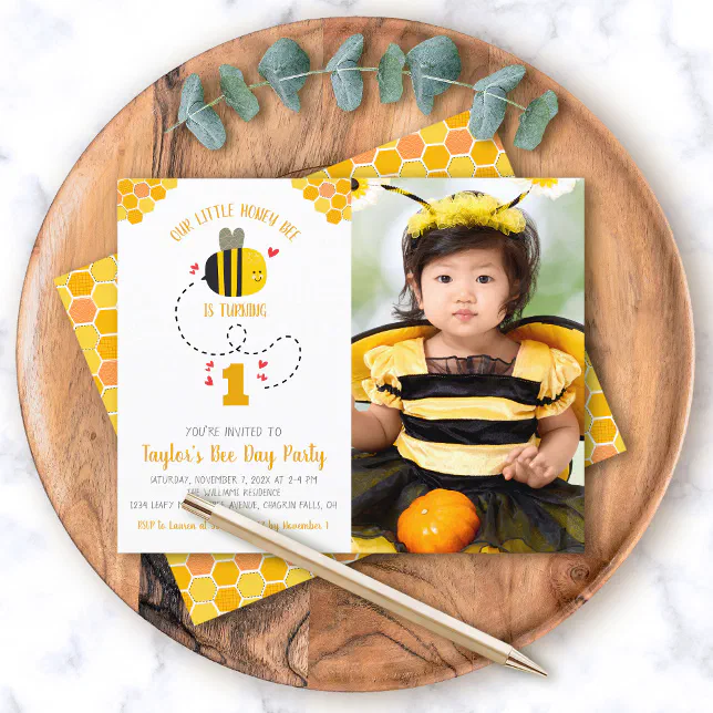 Budget Photo Little Honey Bee Birthday Invitation | Zazzle