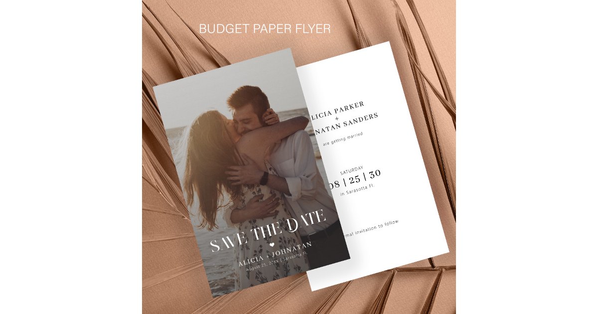 Budget photo modern destination wedding save date flyer | Zazzle