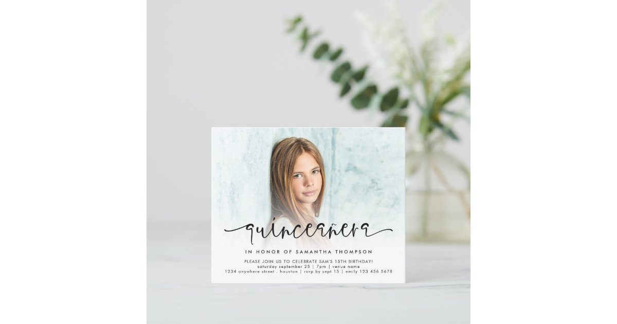 Budget Photo Overlay Script Quinceañera Invite | Zazzle