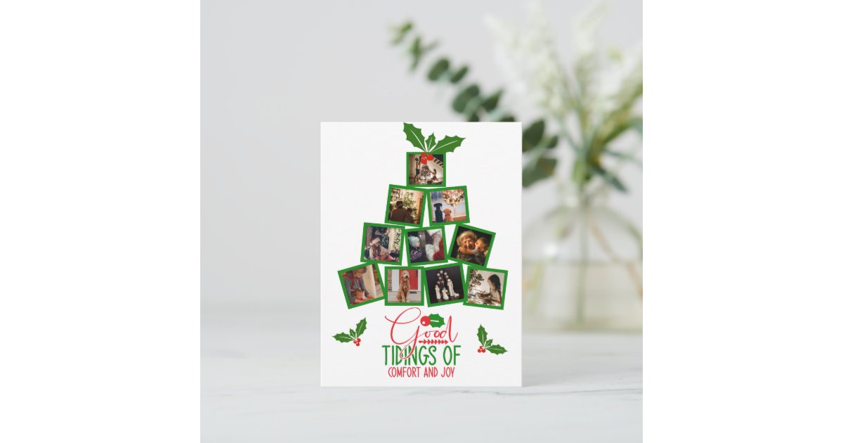 Budget Photo Personalized Green Christmas Postcard | Zazzle