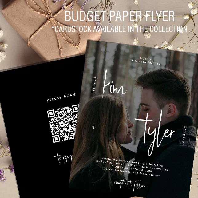 Budget photo QR code all in one wedding invitation Flyer | Zazzle