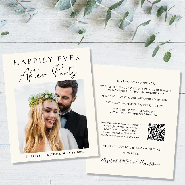 Budget Photo QR Code Wedding Reception Invitation | Zazzle