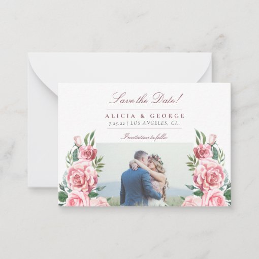 Budget photo romantic floral wedding save the date note card | Zazzle