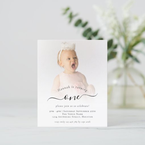 Budget Photo Script 1st Birthday Party Invitation | Zazzle