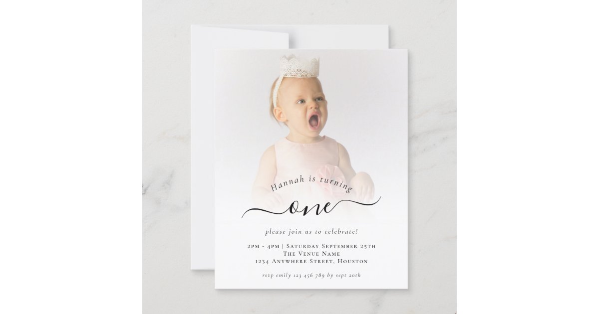 Budget Photo Script 1st Birthday Party Invitation | Zazzle