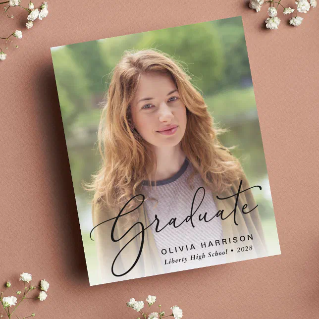 Budget Photo Script Graduation Announcement | Zazzle