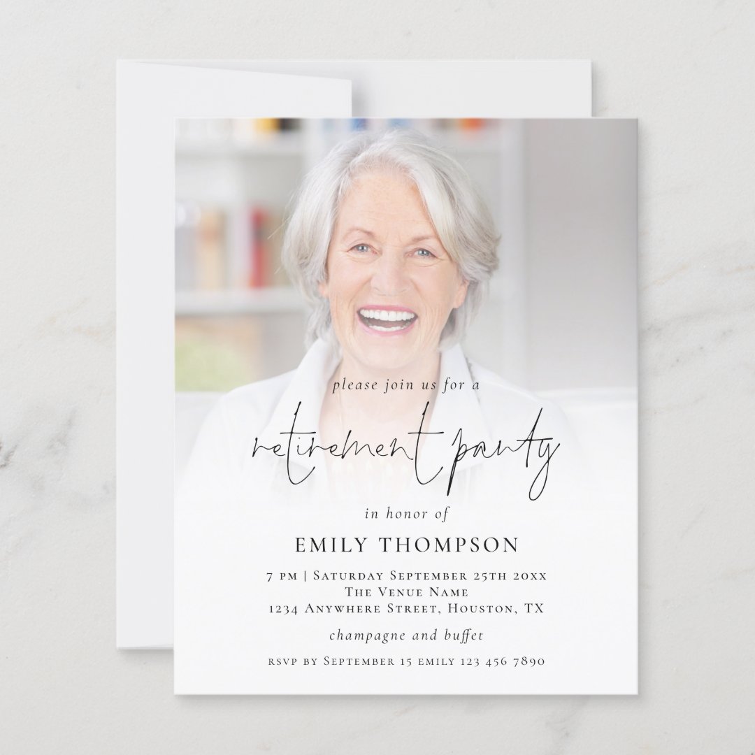 Budget Photo Script Retirement Party Invite | Zazzle