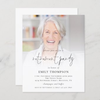 Budget Photo Script Retirement Party Invite | Zazzle