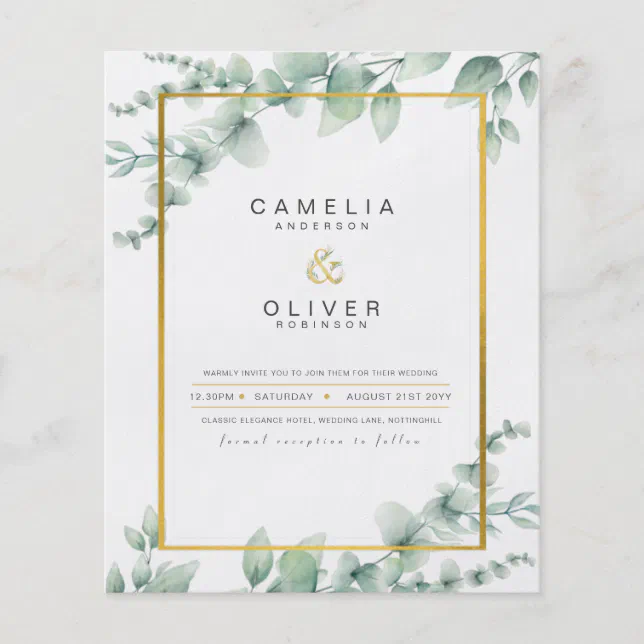 BUDGET Photo Wedding Invitation Botanical Greenery Flyer | Zazzle