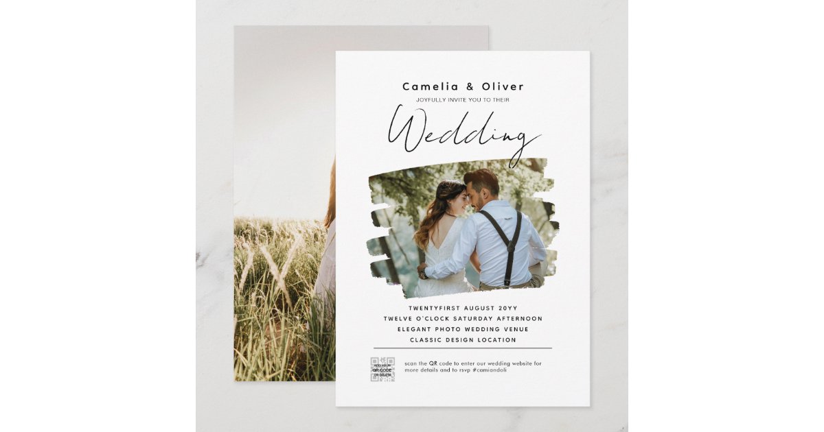 Budget PHOTO Wedding Invitation QR Code RSVP | Zazzle