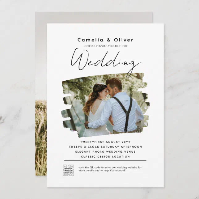 Budget PHOTO Wedding Invitation QR Code RSVP | Zazzle
