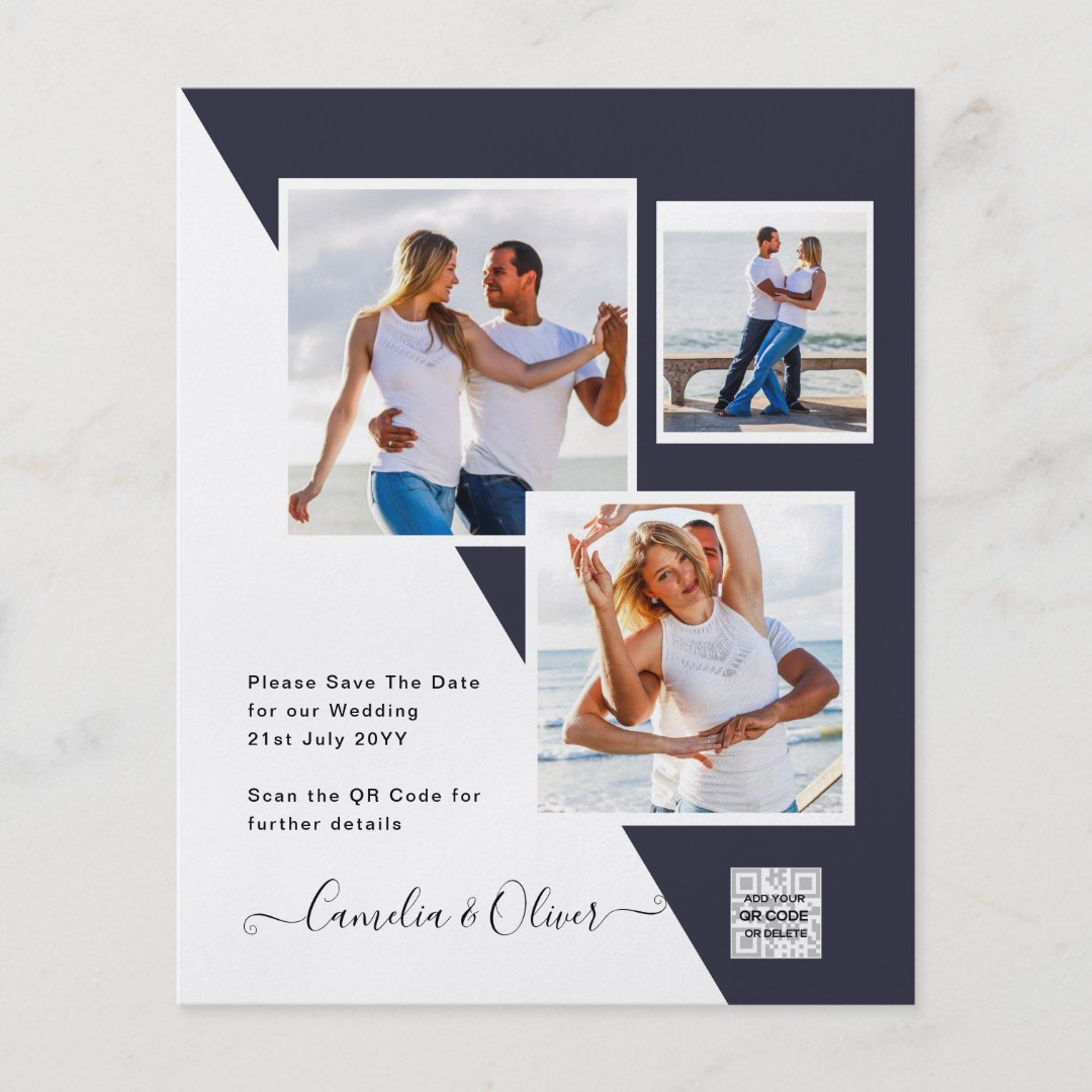 Budget Photo Wedding Invitation Save Date QR Code Flyer | Zazzle