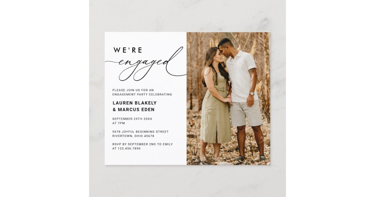 Budget Photo We're Engaged Engagement Invitation Flyer | Zazzle
