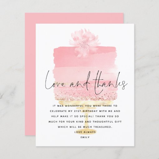 Budget Pink Cake Script 21st Birthday Thank You | Zazzle
