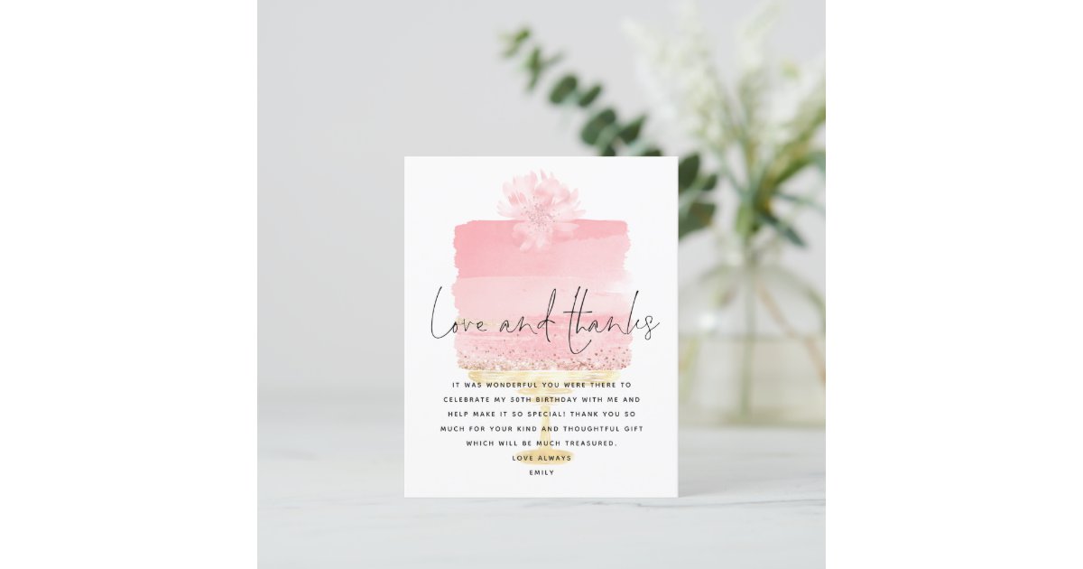 Budget Pink Cake Script 50th Birthday Thank You | Zazzle