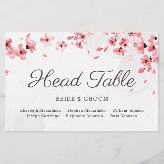 Budget pink cherry blossom head table card | Zazzle.com