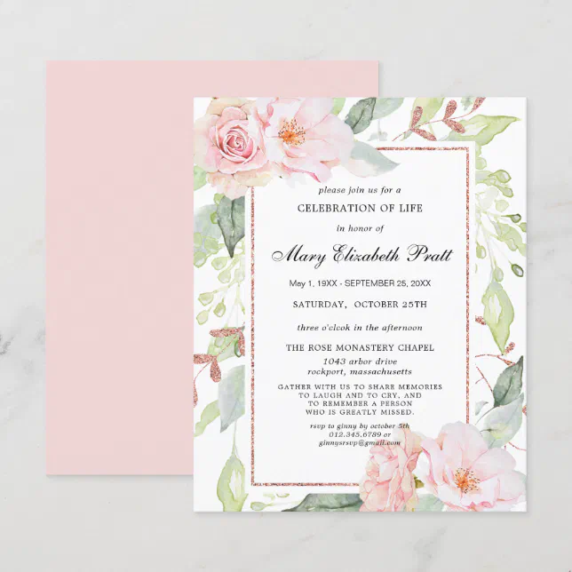 Budget Pink Floral Celebration of Life Invitation | Zazzle