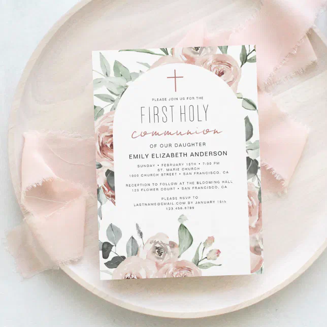 Budget Pink Floral First Holy Communion | Zazzle