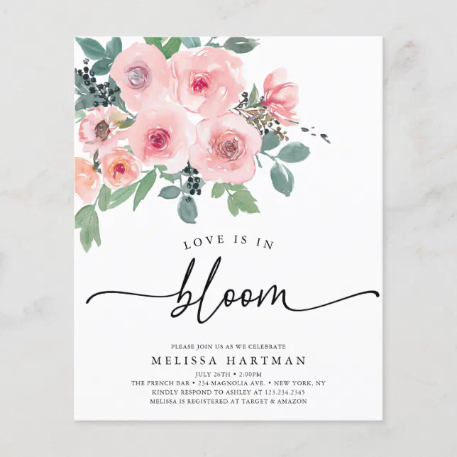 BUDGET Pink Floral Love Is In Bloom Bridal Shower Flyer | Zazzle