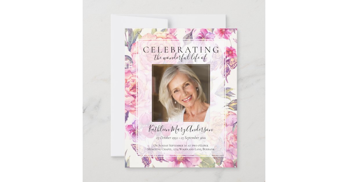 BUDGET Pink Floral Memorial Service Invitation | Zazzle