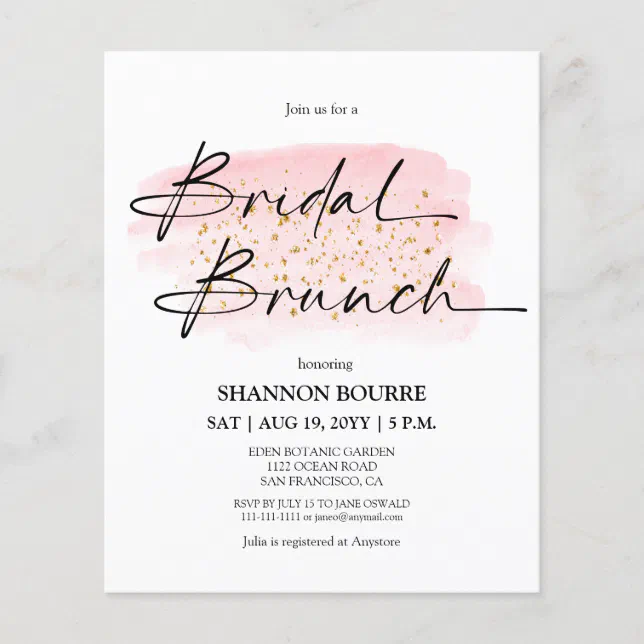Budget Pink Gold Elegant Bridal brunch Invitation | Zazzle