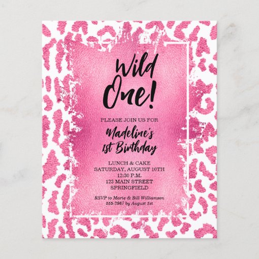 Budget Pink Leopard Wild One 1st Birthday Invites | Zazzle