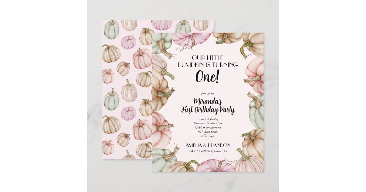 Budget Pink Pumpkins Girl Birthday Invitations | Zazzle