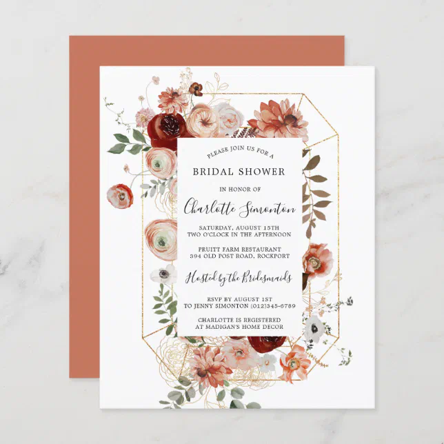 Budget Pink Red Gold Bridal Shower Invitation | Zazzle