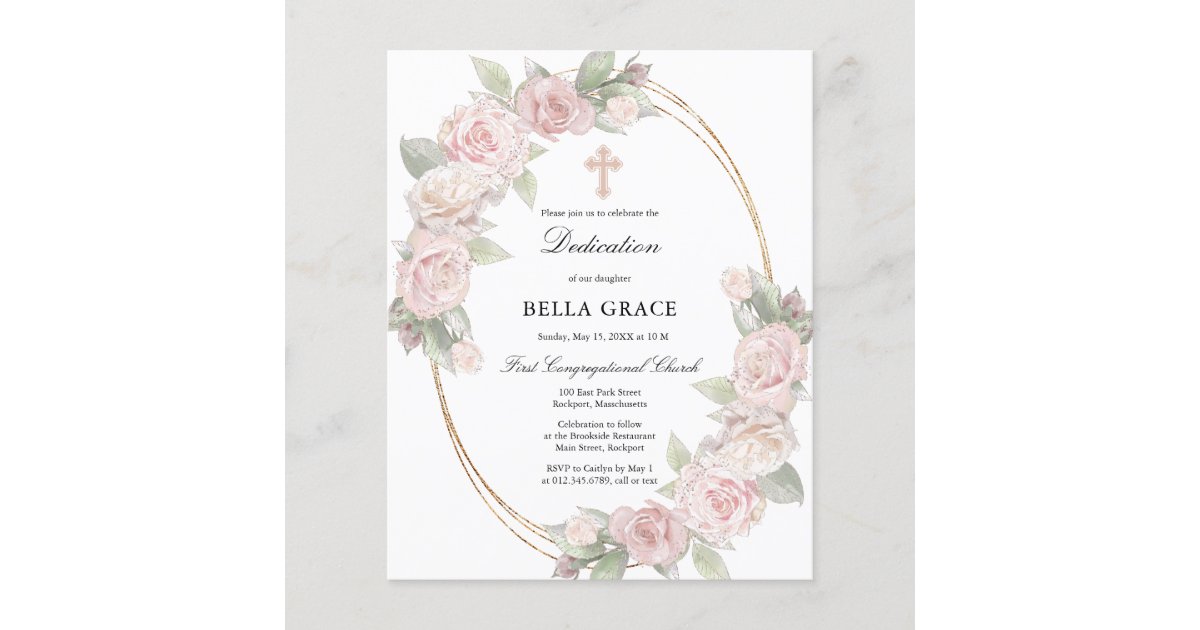 Budget Pink Rose Floral Dedication Invitation | Zazzle