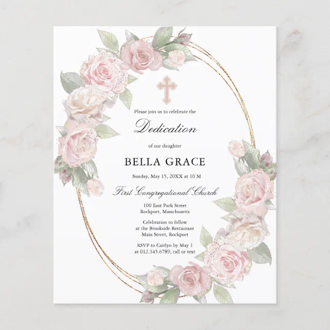Budget Pink Rose Floral Dedication Invitation | Zazzle