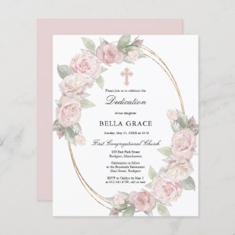 Budget Pink Rose Floral Dedication Invitation | Zazzle