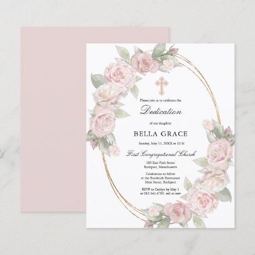 Budget Pink Rose Floral Dedication Invitation | Zazzle
