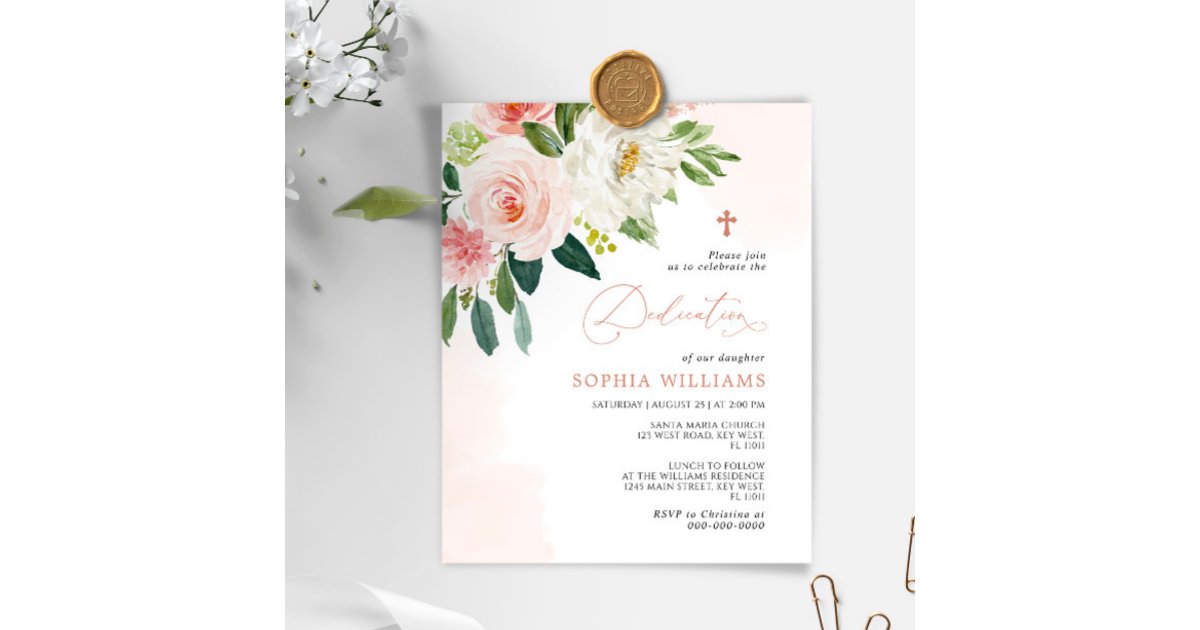 Budget Pink Rose Flowers Dedication Invitation | Zazzle