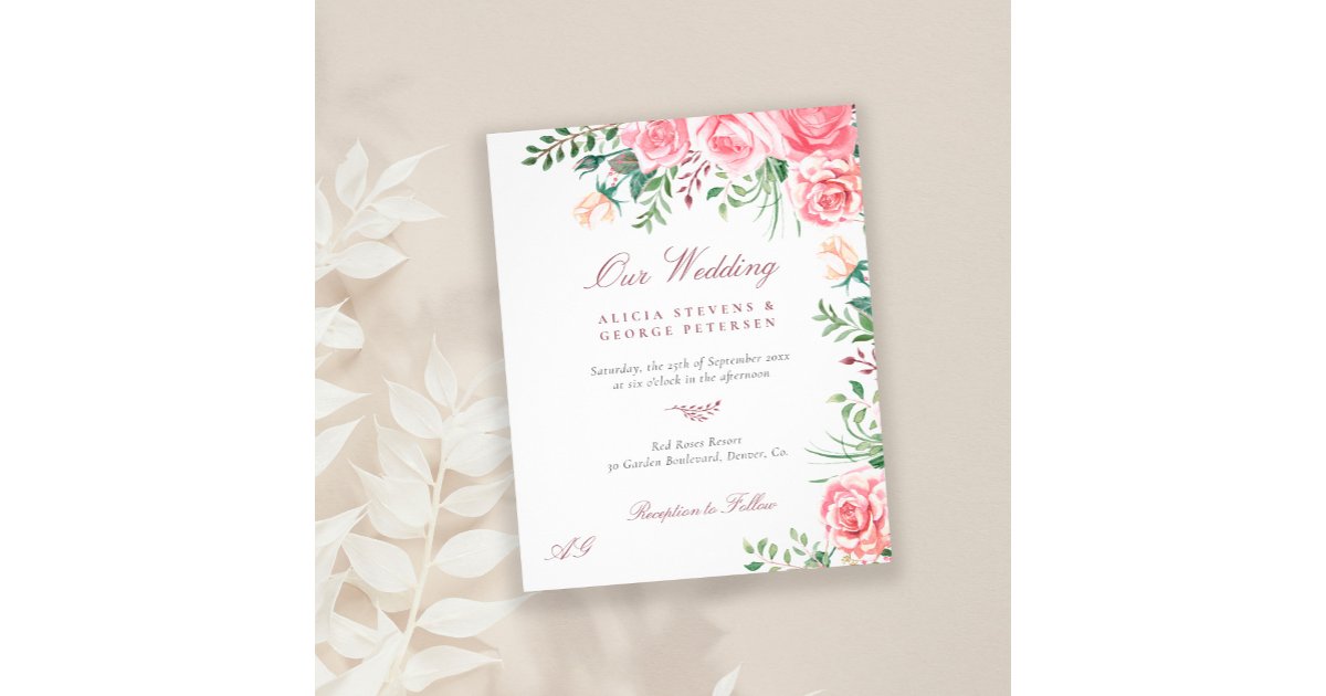 Budget pink roses elegant wedding invitation flyer | Zazzle