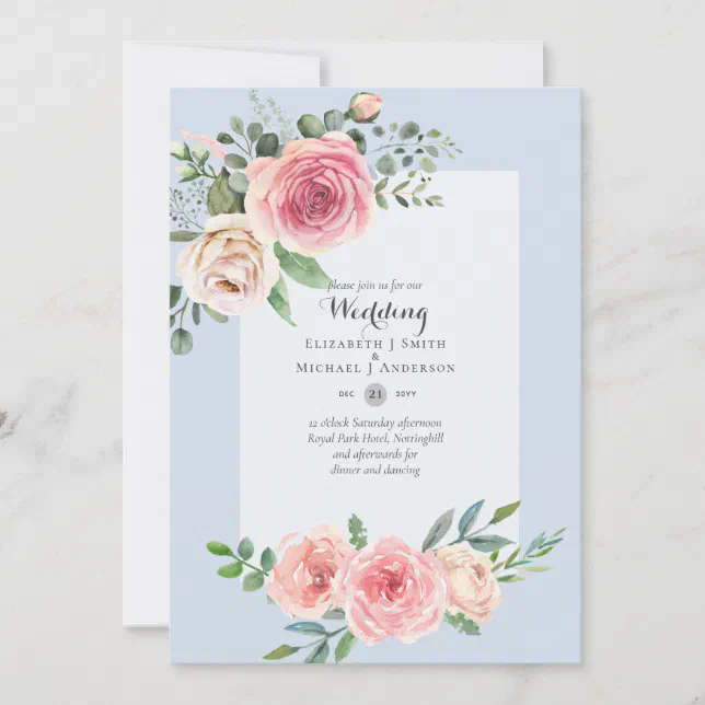 BUDGET Pink Roses Floral Wedding Invitations Flyer | Zazzle