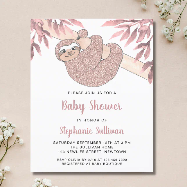 Budget Pink Sloth Baby Shower Invitation | Zazzle