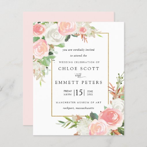 Budget Pink White Floral Rustic Wedding Invitation | Zazzle