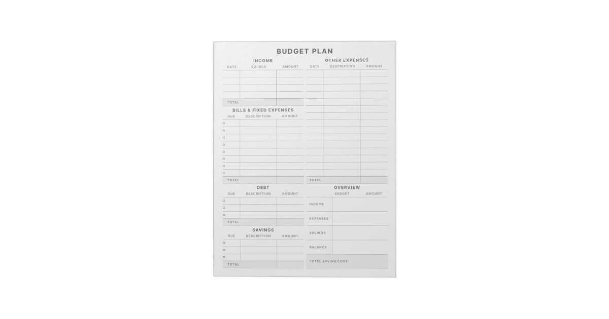 Budget Planner Income and Expense Tracker Layout Notepad | Zazzle