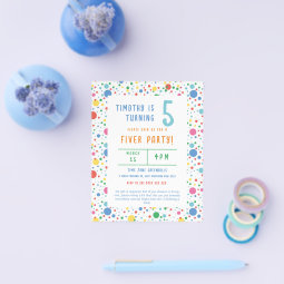 Budget Pokadot Fiver Party Birthday Invitation Flyer | Zazzle