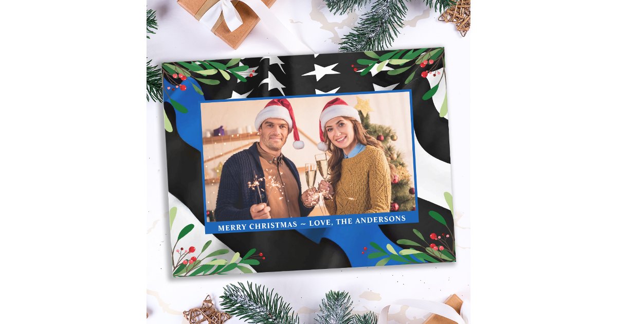 Budget Police Christmas Card Photo Blue Flag | Zazzle